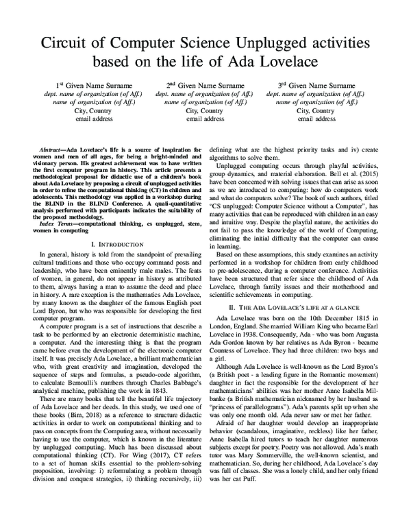 (PDF) Circuit of Computer Science Unplugged activities based on the ...