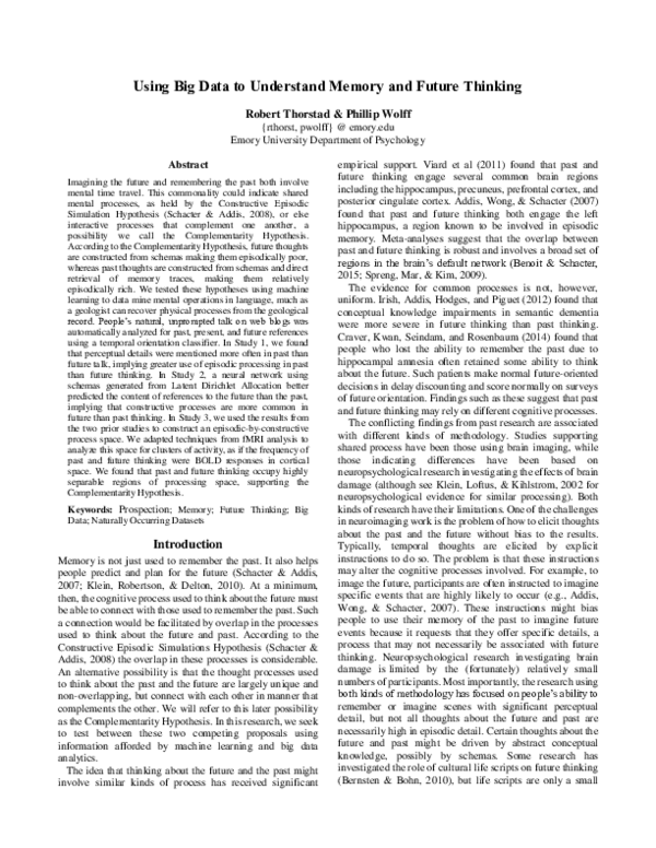 (PDF) Big Data Insights on Memory and Future Thinking