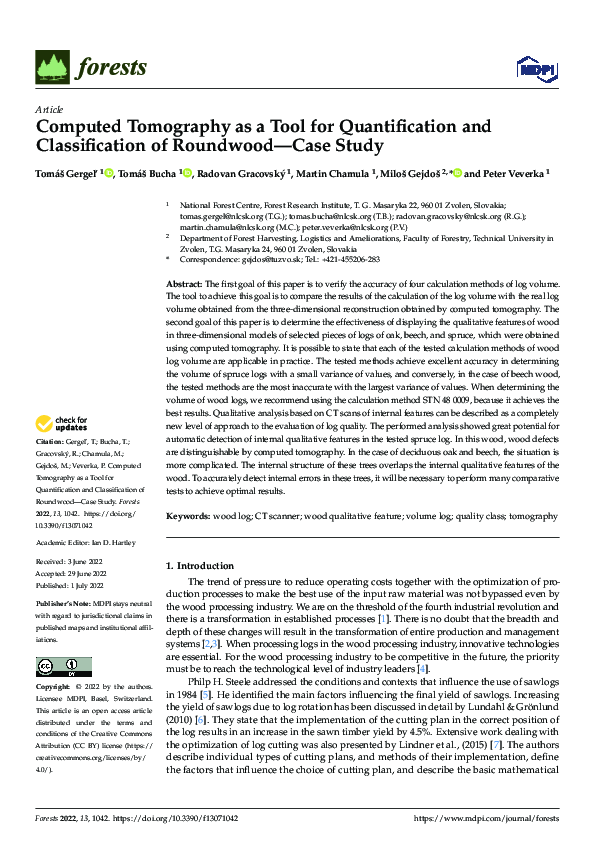 (PDF) Computed Tomography as a Tool for Quantification and Classification of Roundwood—Case Study