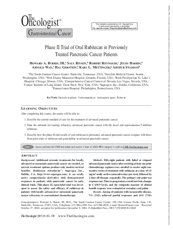 (PDF) Phase II Trial of Oral Rubitecan in Previously Treated Pancreatic Cancer Patients