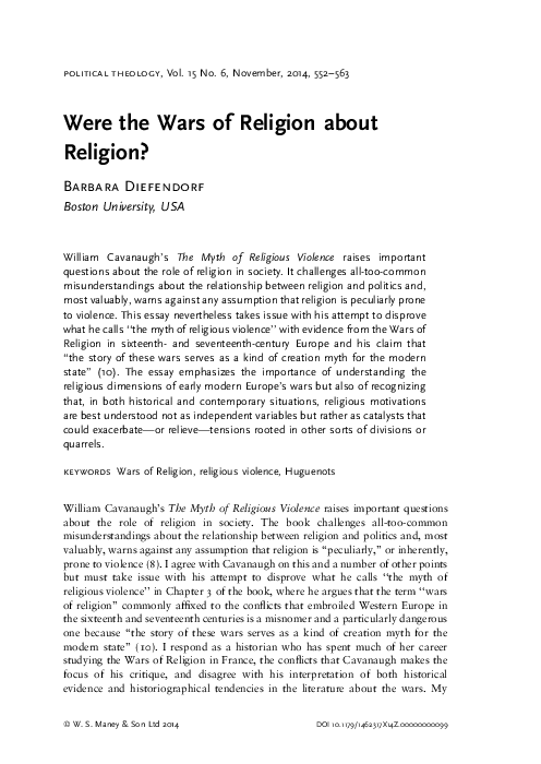 (PDF) Were the Wars of Religion about Religion?