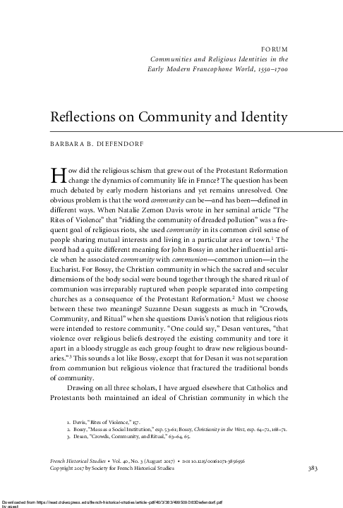(PDF) Reflections on Community and Identity
