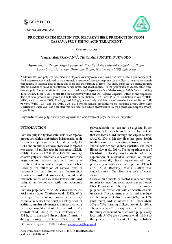 (PDF) Process Optimization for Dietary Fiber Production from Cassava ...