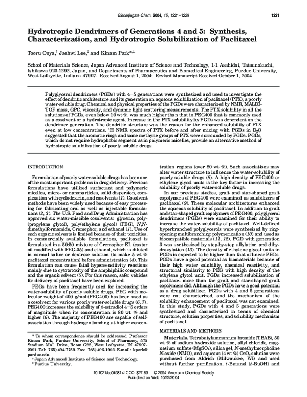 (PDF) Hydrotropic Dendrimers of Generations 4 and 5: Synthesis ...