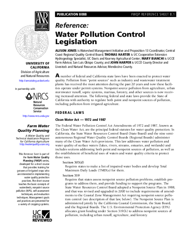 (PDF) Water Pollution Control Legislation