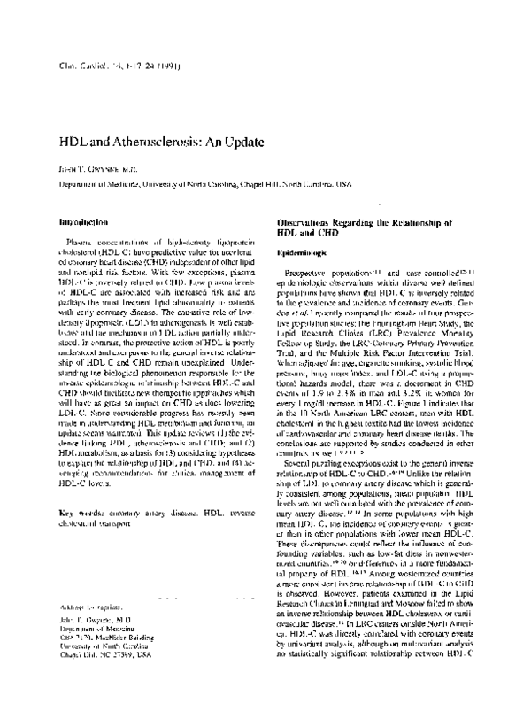 (PDF) HDL and atherosclerosis: An update