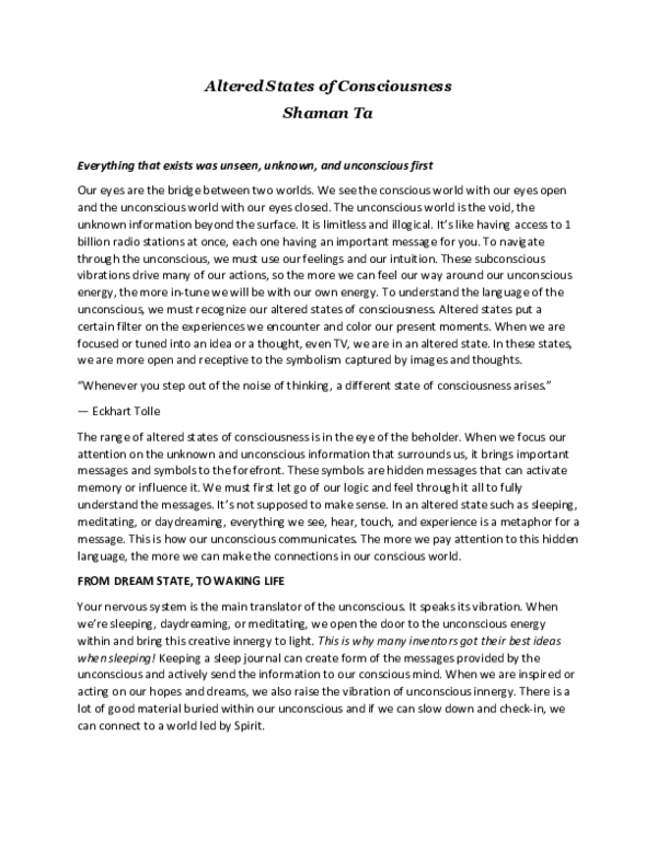 (PDF) Exploring Altered Consciousness States
