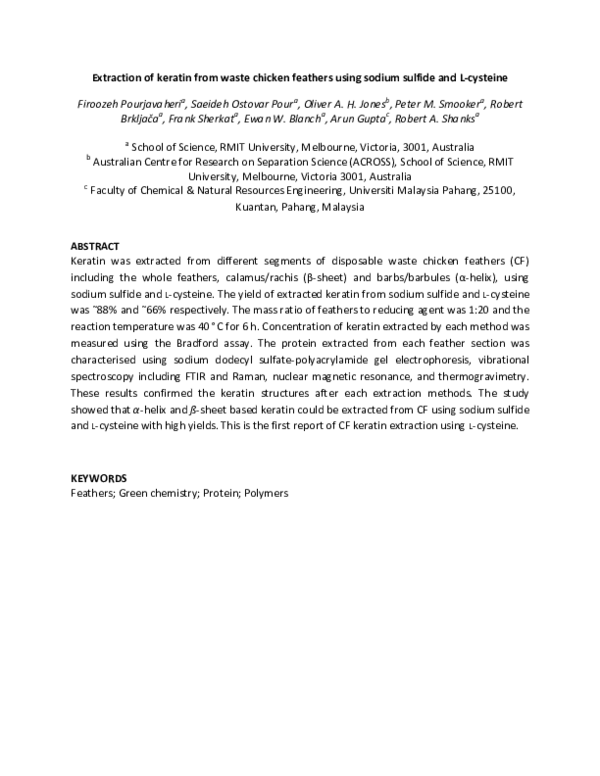 (PDF) Extraction of keratin from waste chicken feathers using sodium ...