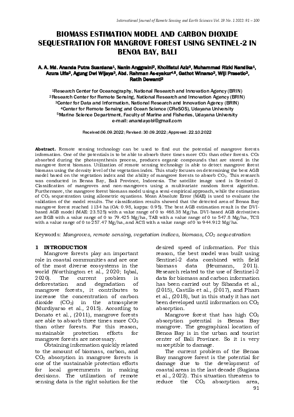 Pdf Biomass Estimation Model And Carbon Dioxide Sequestration For Mangrove Forest Using