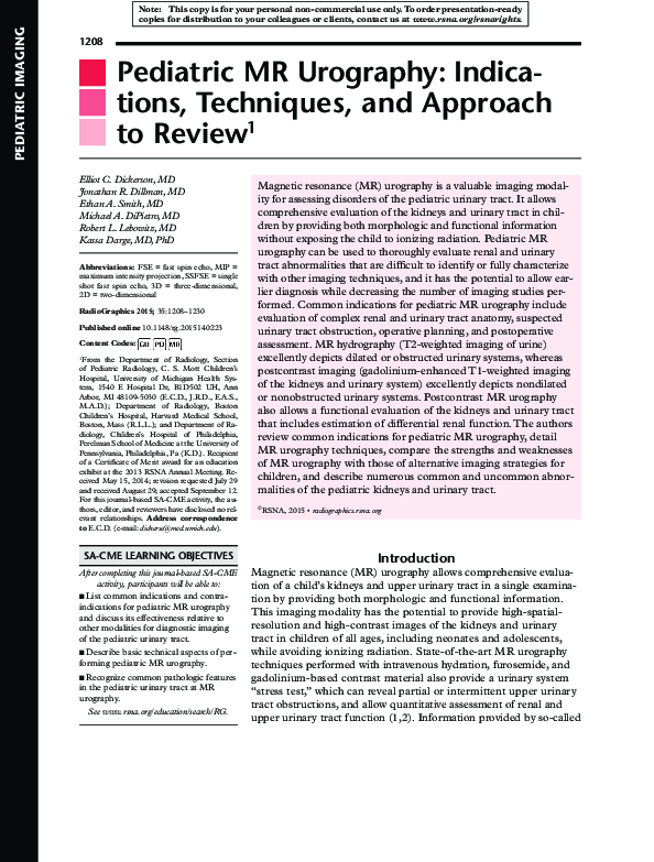 (PDF) Pediatric MR Urography: Indications, Techniques, and Approach to ...