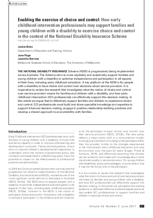 (PDF) Enabling the Exercise of Choice and Control: How early Childhood ...