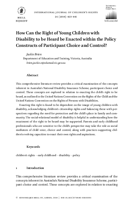 (PDF) How Can the Right of Young Children with Disability to be Heard ...