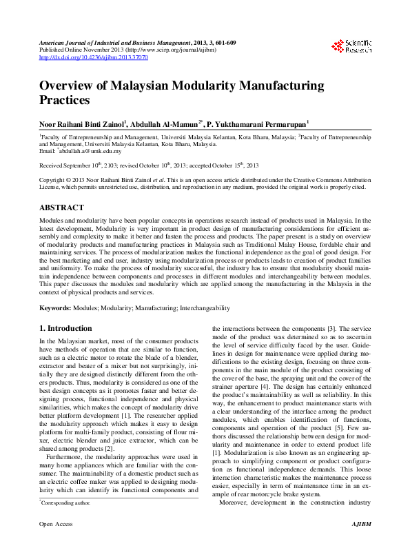 (PDF) Overview of Malaysian Modularity Manufacturing Practices