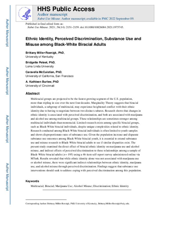(PDF) Ethnic Identity, Perceived Discrimination, Substance Use and ...