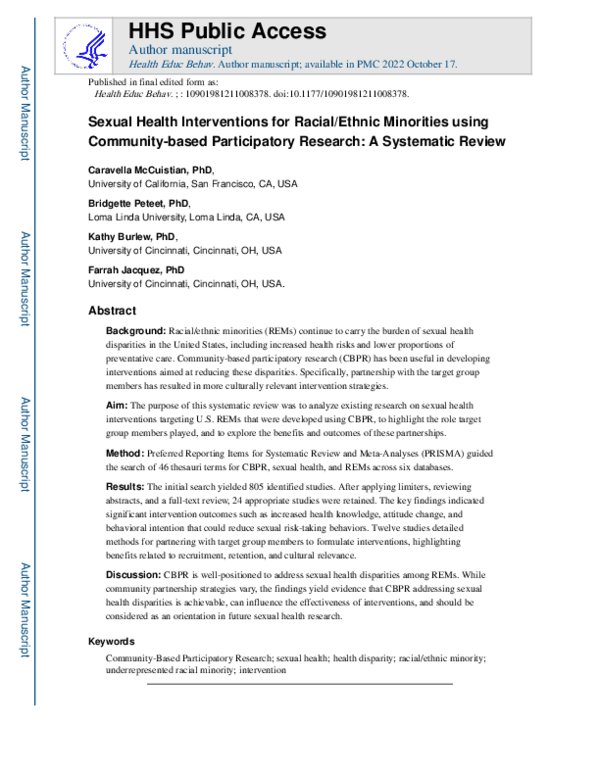 Pdf Sexual Health Interventions For Racialethnic Minorities Using 4714