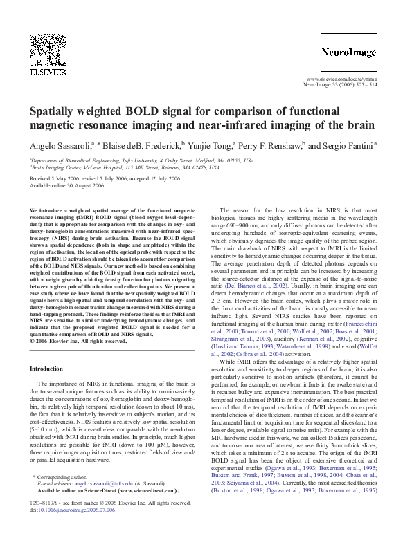 (PDF) Spatially weighted BOLD signal for comparison of functional ...