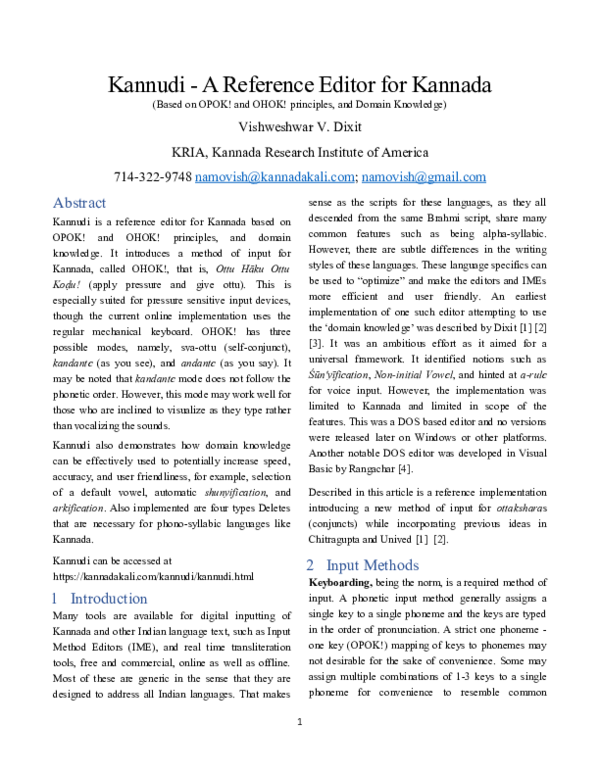 (DOC) Kannudi - A Reference Editor for Kannada