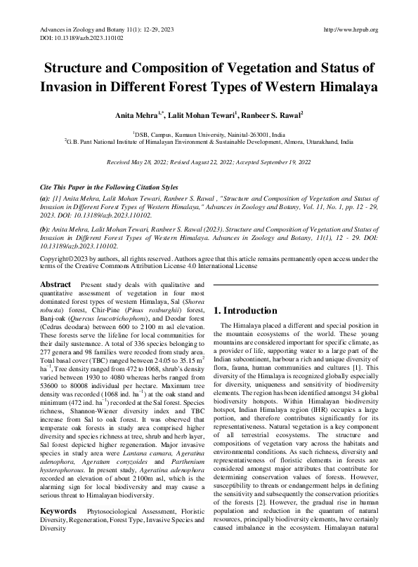 (PDF) Structure and Composition of Vegetation and Status of Invasion in ...