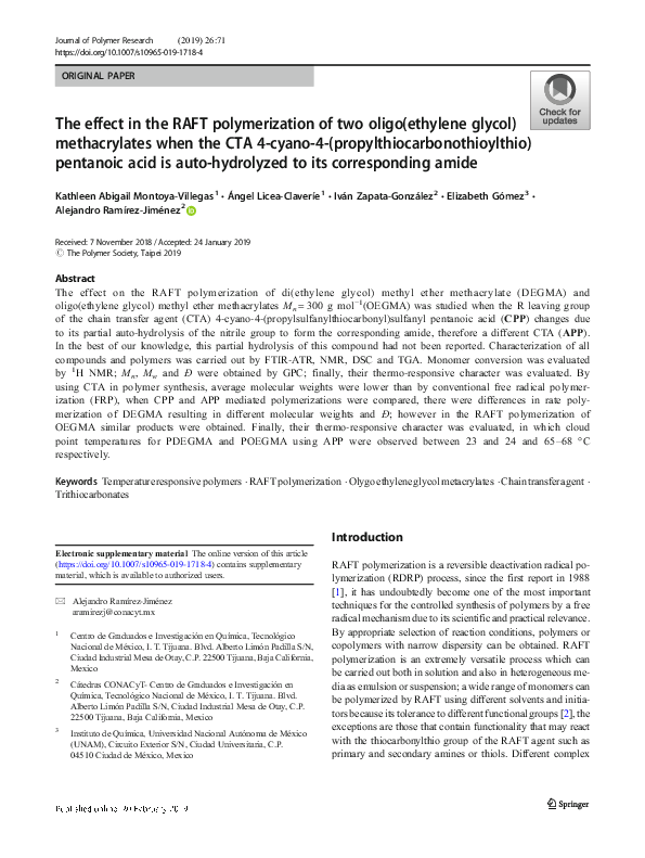 (PDF) The effect in the RAFT polymerization of two oligo(ethylene ...
