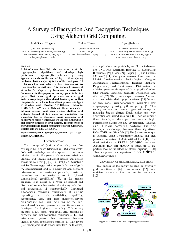 (PDF) A Survey of Encryption And Decryption Techniques Using Alchemi Grid Computing.