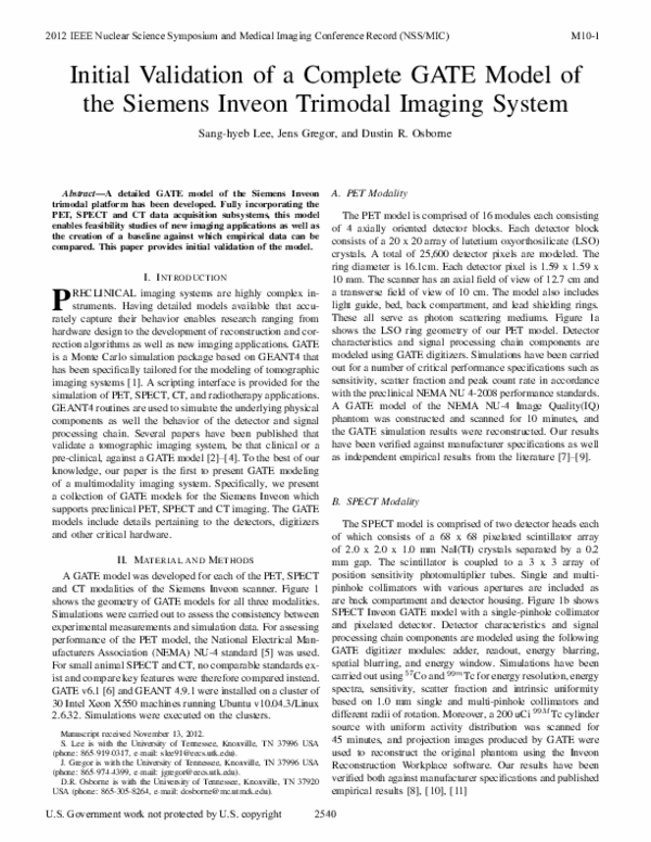 (PDF) Initial validation of a complete GATE model of the Siemens Inveon ...