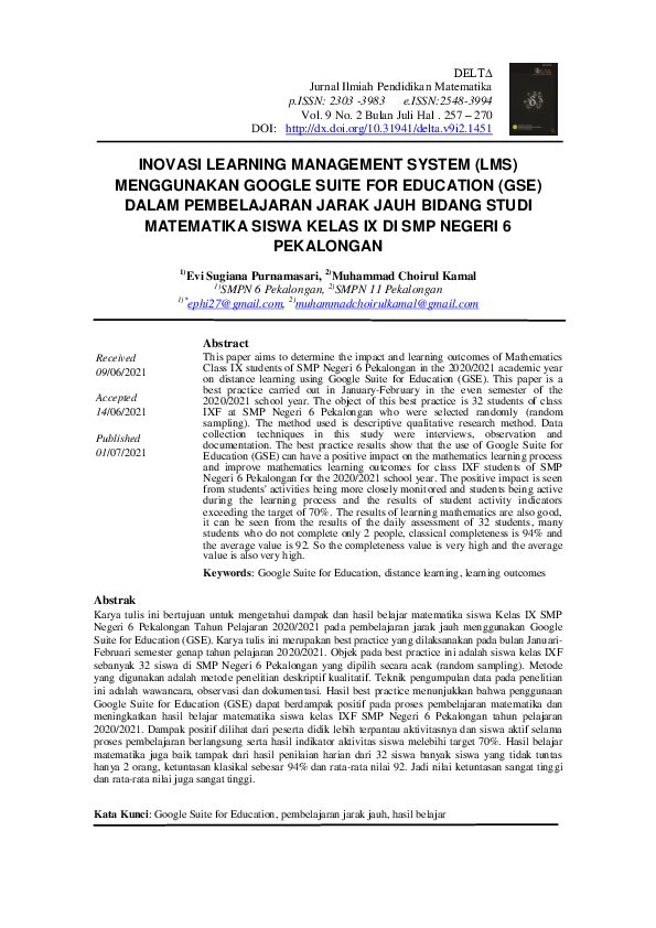 (PDF) Inovasi Learning Management System (LMS) Menggunakan Google Suite for Education (Gse ...