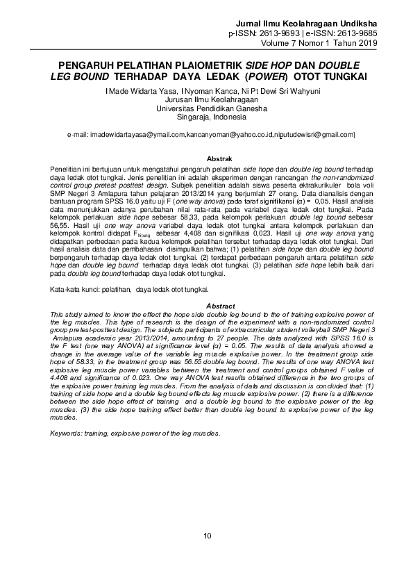 (PDF) Pengaruh Pelatihan Plaiometrik Side Hop Dan Double Leg Bound ...