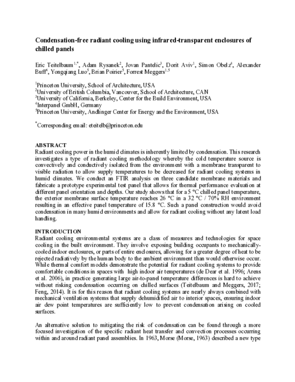 (PDF) Condensation-free radiant cooling using infrared-transparent ...