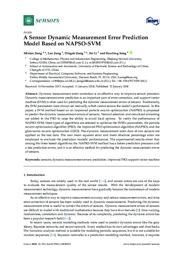 Pdf Dynamic Measurement Errors Prediction Model Of Sensors Based On Napso Svm
