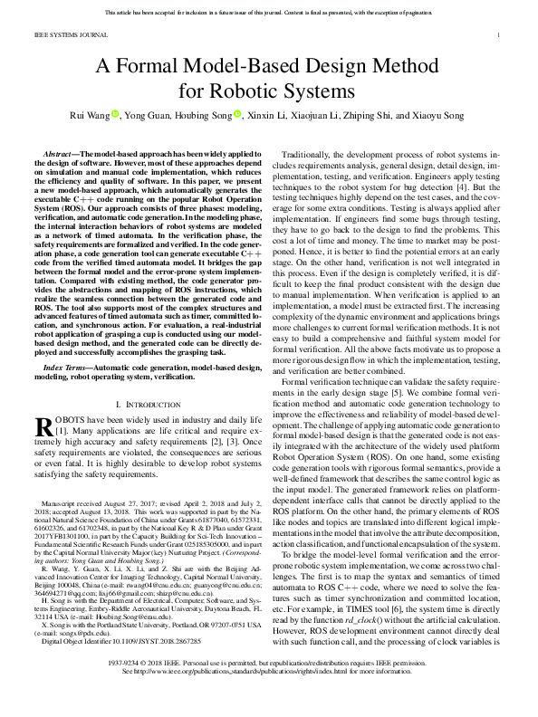 (PDF) A Formal Model-Based Design Method for Robotic Systems