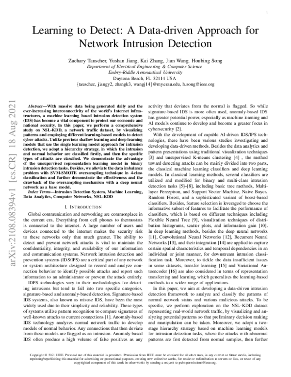 Pdf Learning To Detect A Data Driven Approach For Network Intrusion Detection