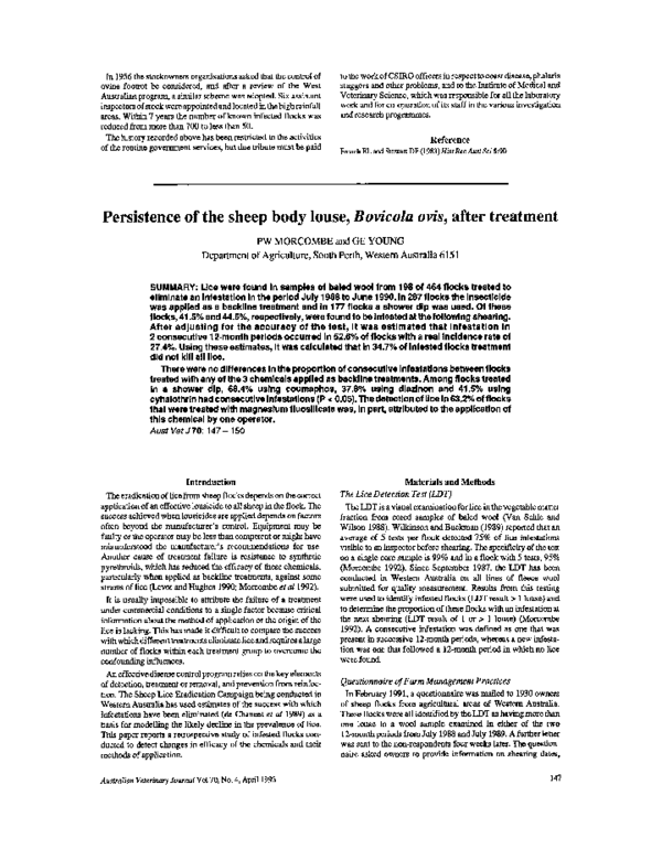 (PDF) Persistence of the sheep body louse, Bovicola ovis, after treatment