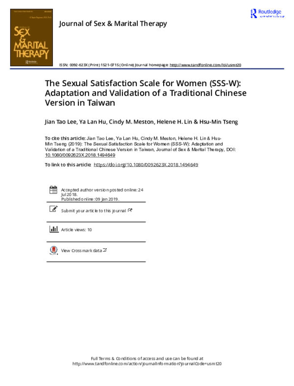 Pdf The Sexual Satisfaction Scale For Women Sss W Adaptation And Validation Of A