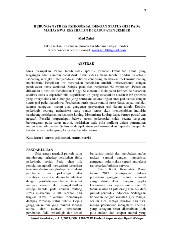 (PDF) Hubungan Stress Psikososial Dengan Status Gizi Pada Mahasiswa Kesehatan Di Kabupaten ...