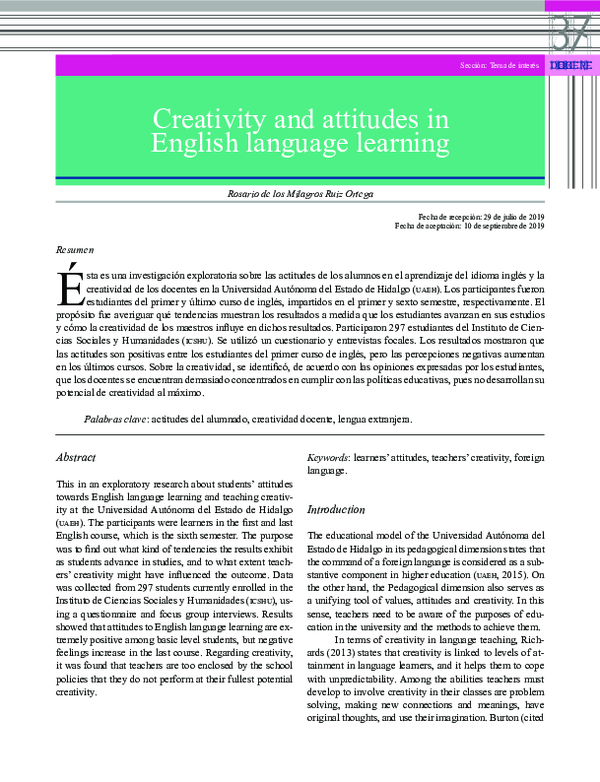 (PDF) Creativity and attitudes in English language learning