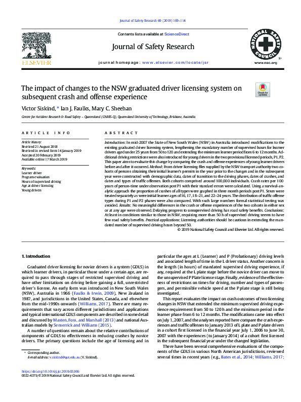 (PDF) The impact of changes to the NSW graduated driver licensing ...