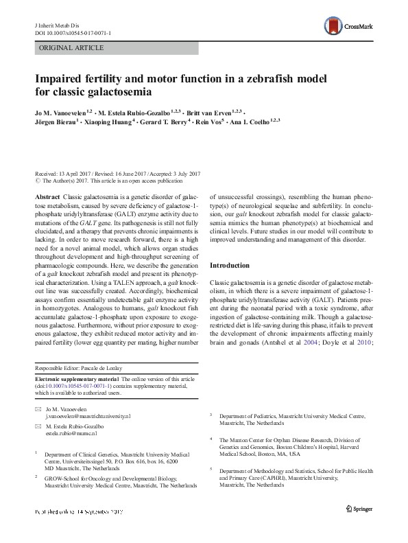 (PDF) Impaired fertility and motor function in a zebrafish model for ...