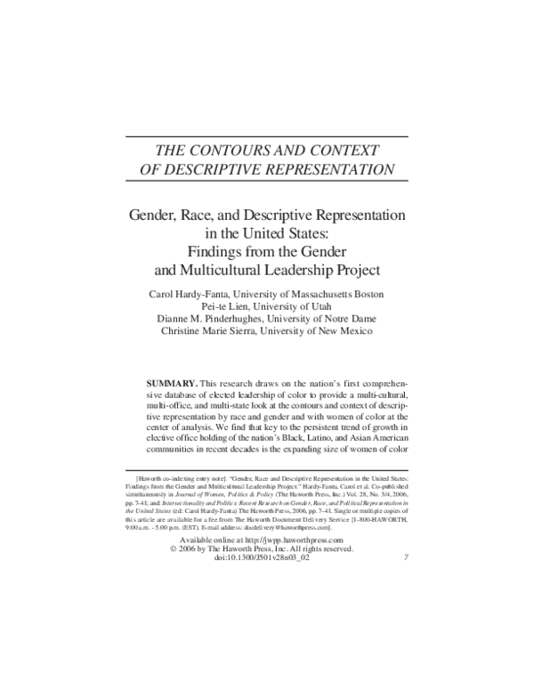 (PDF) Gender, Race, and Descriptive Representation in the United States ...
