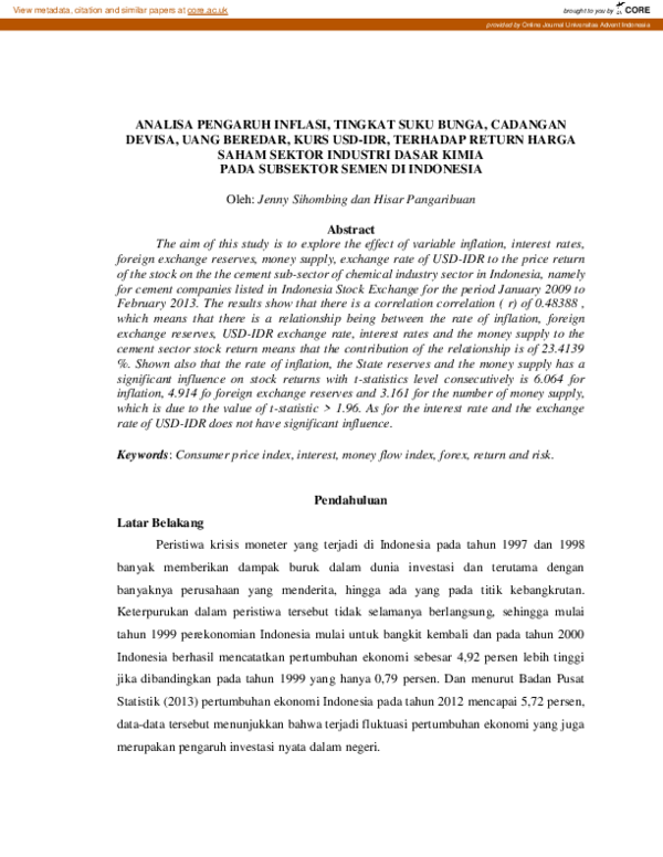 (PDF) Analisa Pengaruh Inflasi, Tingkat Suku Bunga, Cadangan Devisa, Uang Beredar, Kurs Usd-Idr ...