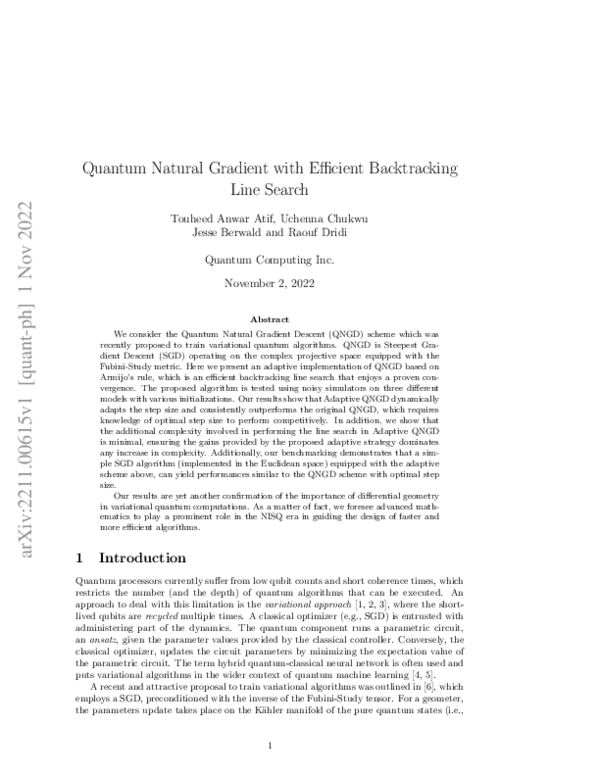 (PDF) Quantum Natural Gradient with Efficient Backtracking Line Search