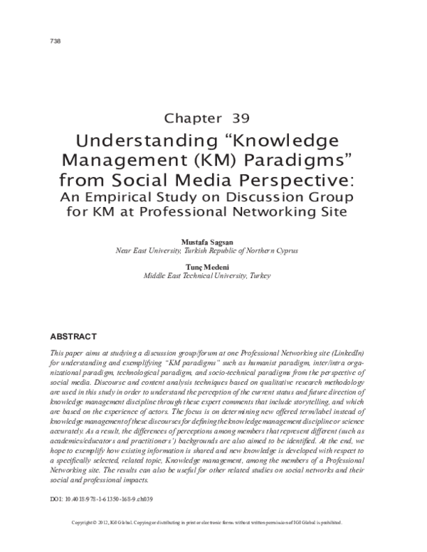 (PDF) Understanding “Knowledge Management (KM) Paradigms” from Social Media Perspective