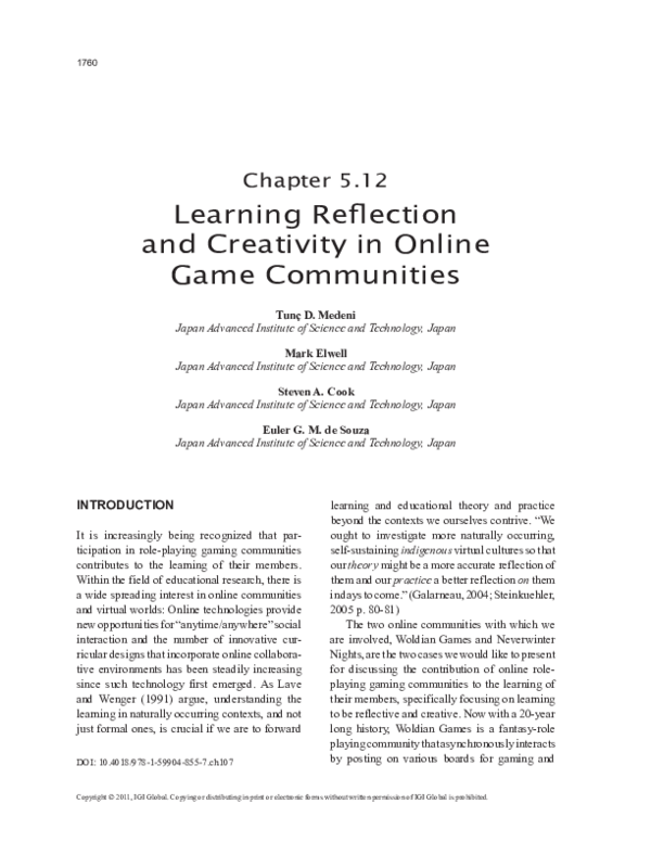 (PDF) Learning Reflection and Creativity in Online Game Communities