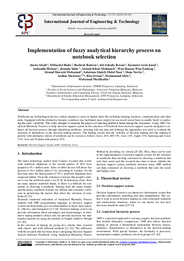 (PDF) Implementation of fuzzy analytical hierarchy process on notebook selection | Aminudin ...
