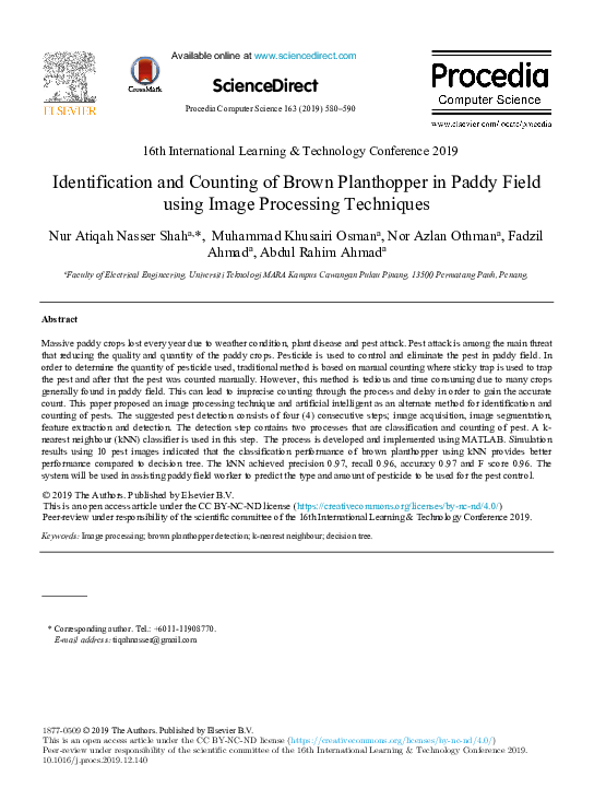 (PDF) Identification and Counting of Brown Planthopper in Paddy Field using Image Processing ...