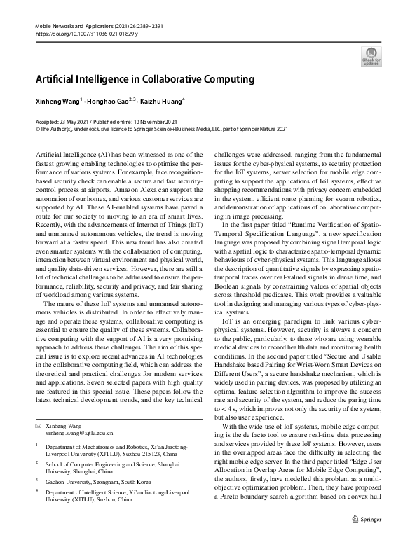 Pdf Artificial Intelligence In Collaborative Computing Xinheng Wang 