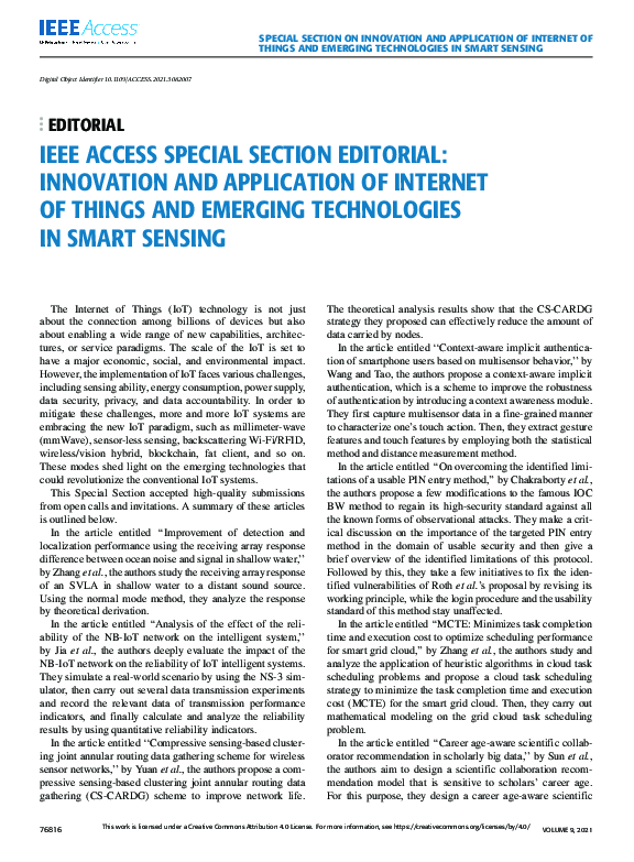 Pdf Ieee Access Special Section Editorial Innovation And Application Of Internet Of Things