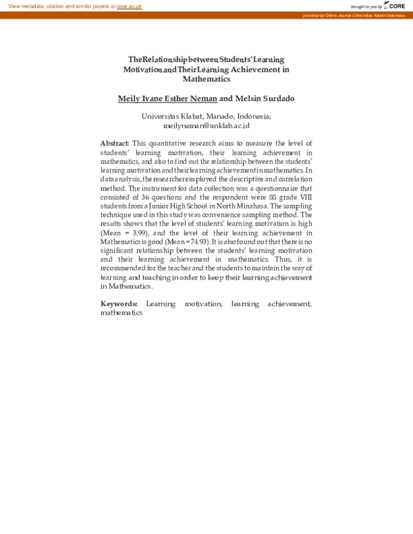 (PDF) The Relationship between Students’ Learning Motivation and Their ...
