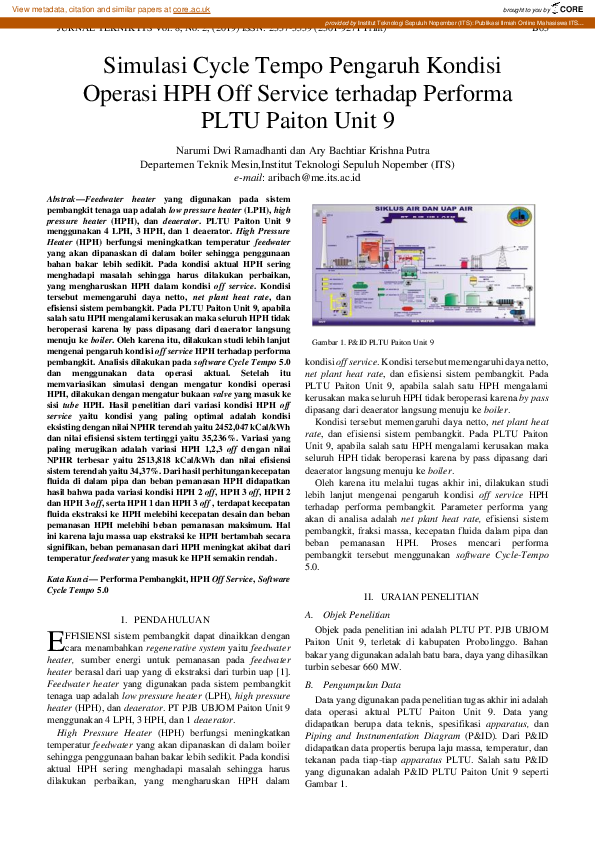 (PDF) Simulasi Cycle Tempo Pengaruh Kondisi Operasi HPH Off Service terhadap Performa PLTU ...