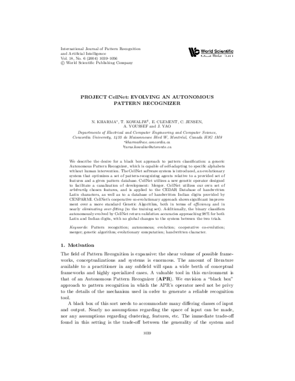 (PDF) PROJECT CellNet: EVOLVING AN AUTONOMOUS PATTERN RECOGNIZER
