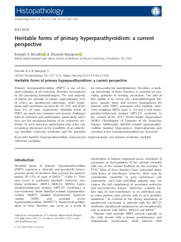 (PDF) Heritable forms of primary hyperparathyroidism: a current perspective